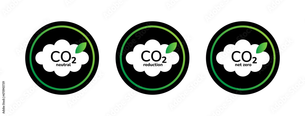 CO2 emissions reduction, CO2 neutral, CO2 net zero labels certificate ...