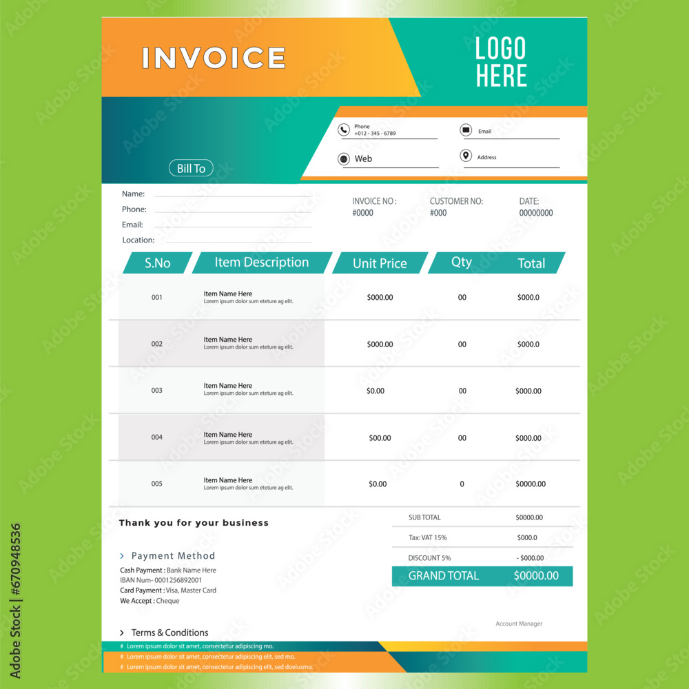 Invoice Template Design, Corporate Invoice Design Template, Vector ...