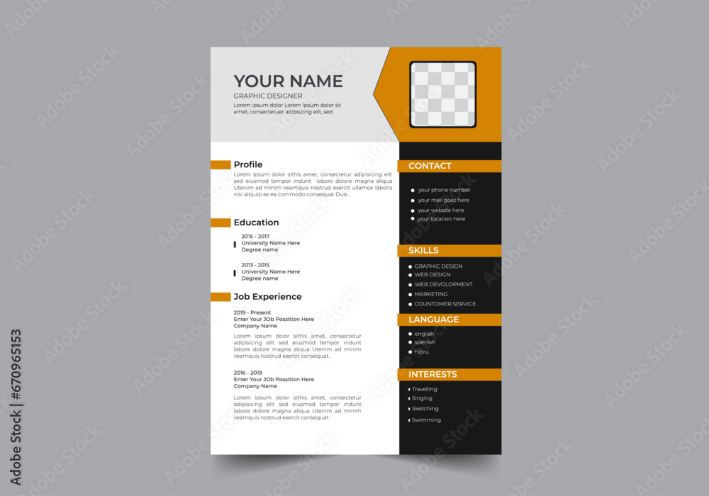 Clean Modern trendy Resume and Cover Letter Layout Vector Template for ...