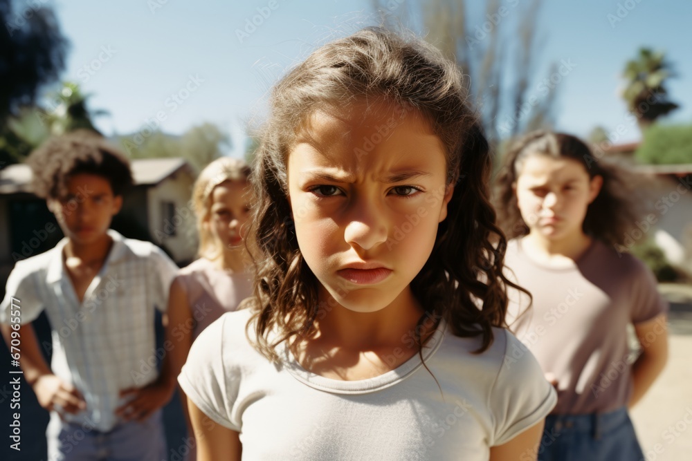 Lonely sad girl schoolgirl upset while all her classmates ignore her ...