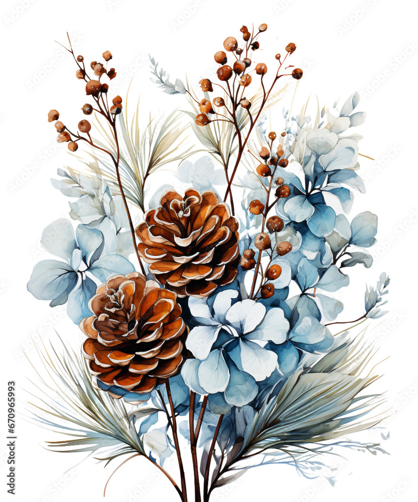 Elegant Winter Botanicals Watercolor Clipart Collection, transparent ...