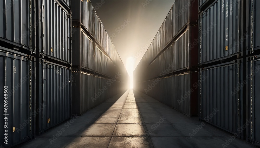 Shipping containers alley. World of transportation. Liminal atmosphere ...