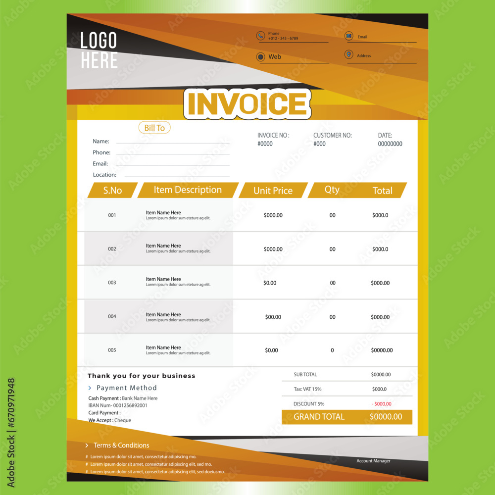Invoice Template Design, Corporate Invoice Design Template, Vector ...