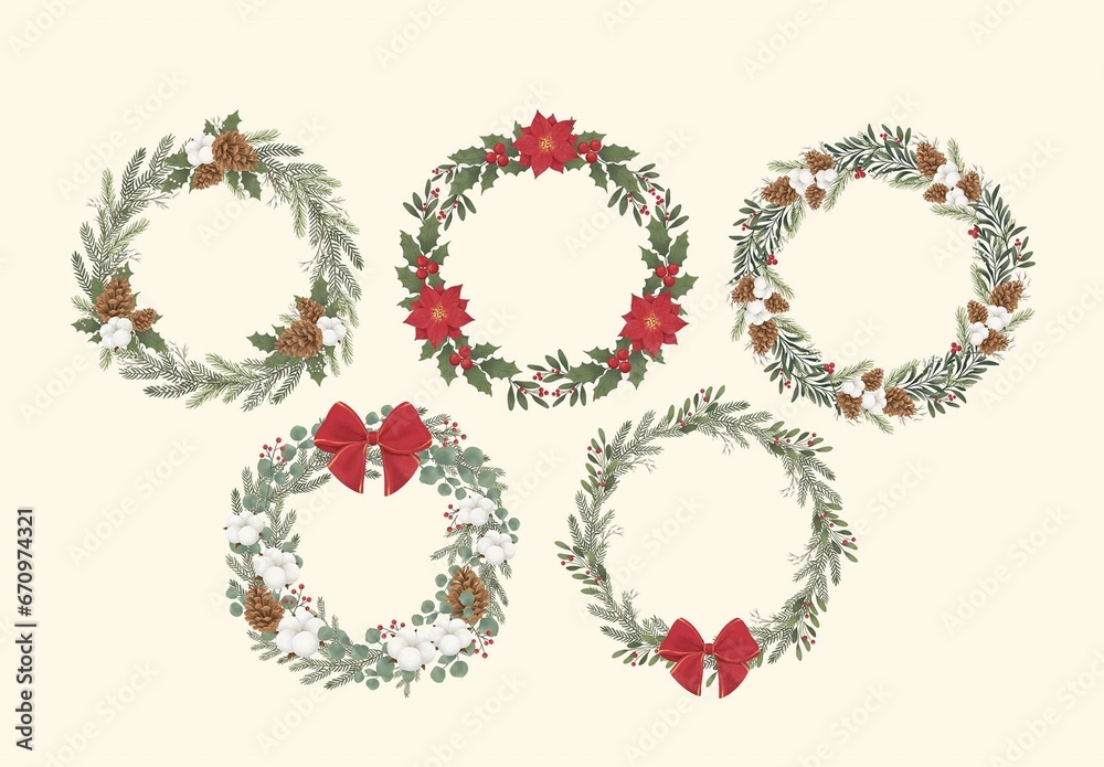 Christmas Wreath Illustration Set Stock Template | Adobe Stock