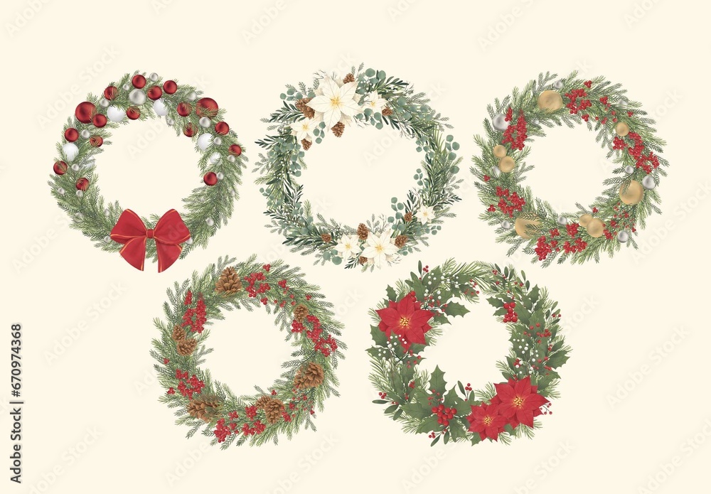 Christmas Wreath Illustration Set Stock Template | Adobe Stock