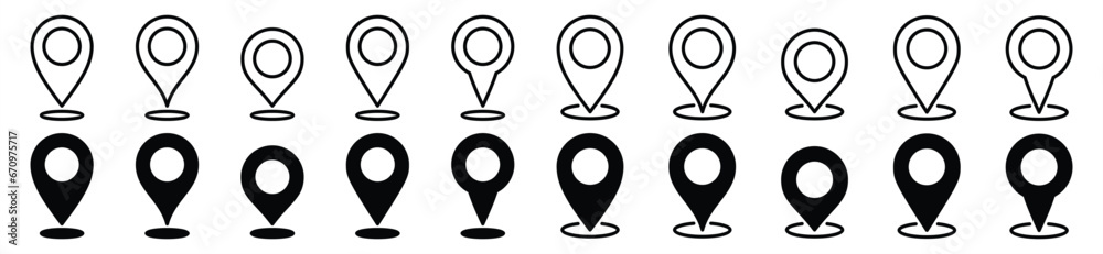 Location pin icon set. Map pin place marker. Map pointer line icon symbol on white background ...