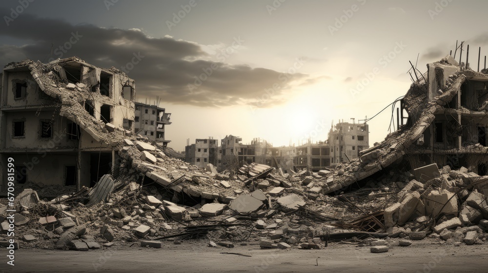 Destroyed building, can be used as demolition, earthquake, bomb ...