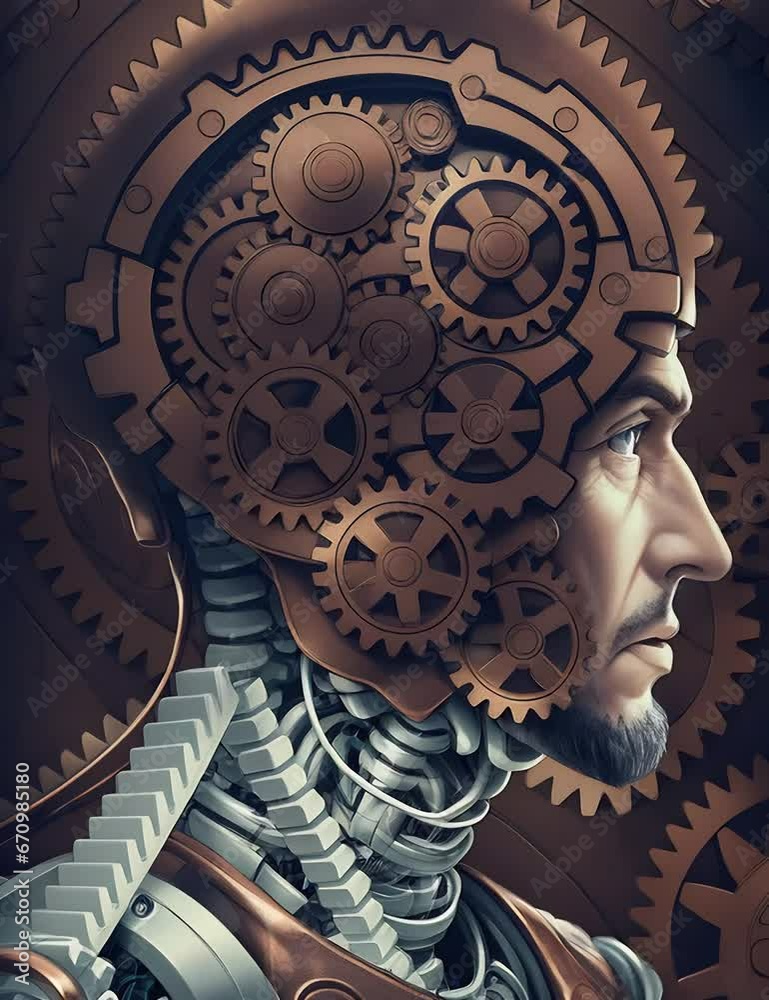 Mechanical Marvel: Bionic Man Unveiled in Vintage Copper & Brown, a ...