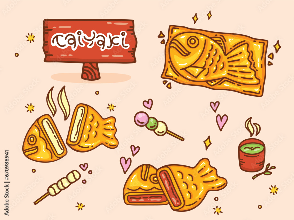 Vetor de Taiyaki, Bungeoppang, Fish Shaped Pastry, Food drawing, vector ...