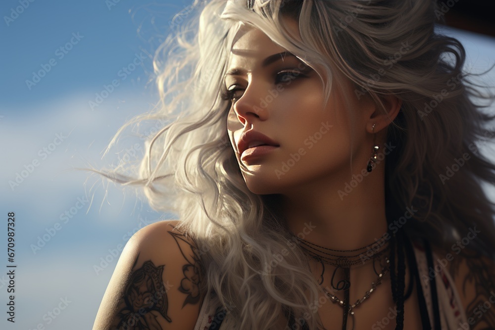 young long-haired girls with tattoos in fantastic costumes and deer ...