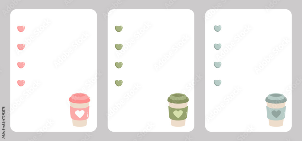 Set of coffee cup notes with pastel colors, To Do, Check list decorated ...