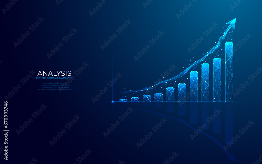 Digital growth graph chart with up arrow on technology blue background ...