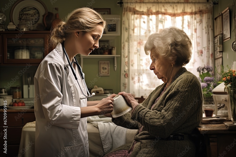 Caregiver assist the senior woman at the house,Elderly Wellness: In ...