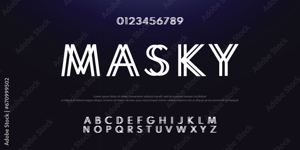 Double Line condensed alphabet and font. Double line uppercase outline ...