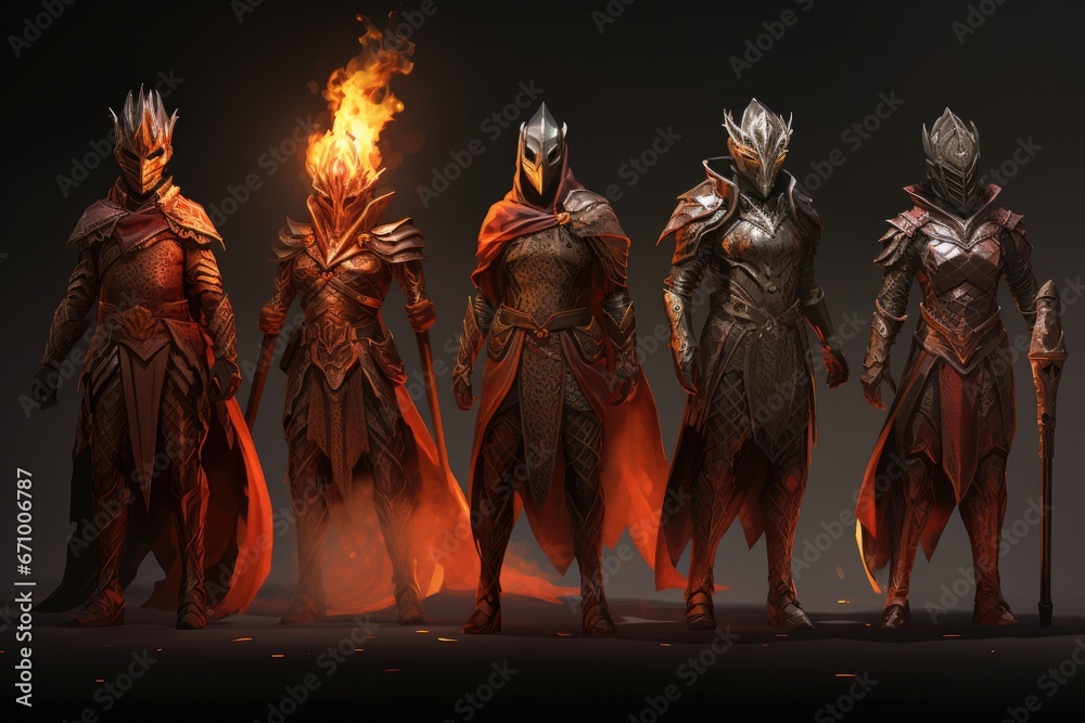 3d rendering of a group of fantasy warriors with fire in their hands ...