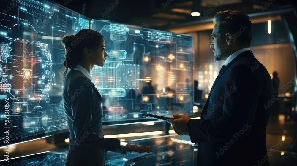 Futuristic in technology innovation research facility with iologram 3D ...