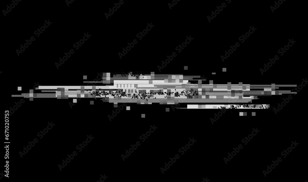 Horizontal distortion of broken video image on black background, VHS ...