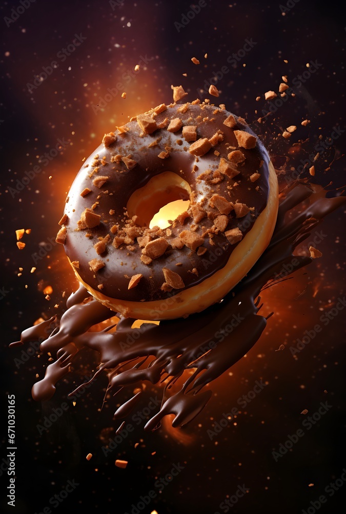 chocolate donut with chocolate icing, donut levitation, with chocolate ...