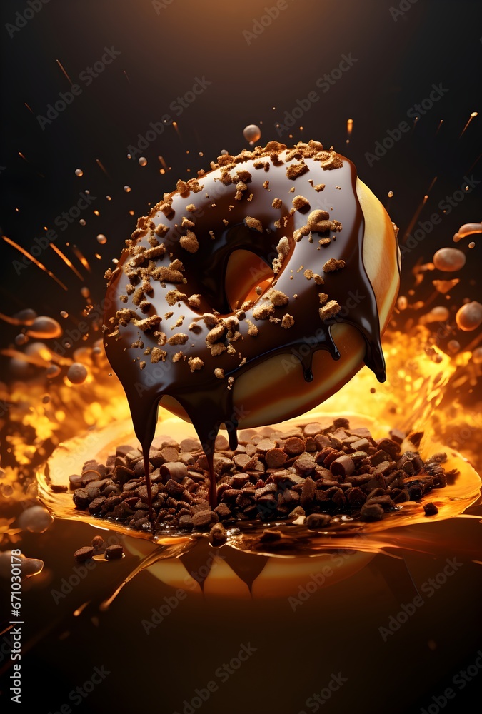 chocolate donut with chocolate icing, donut levitation, with chocolate ...