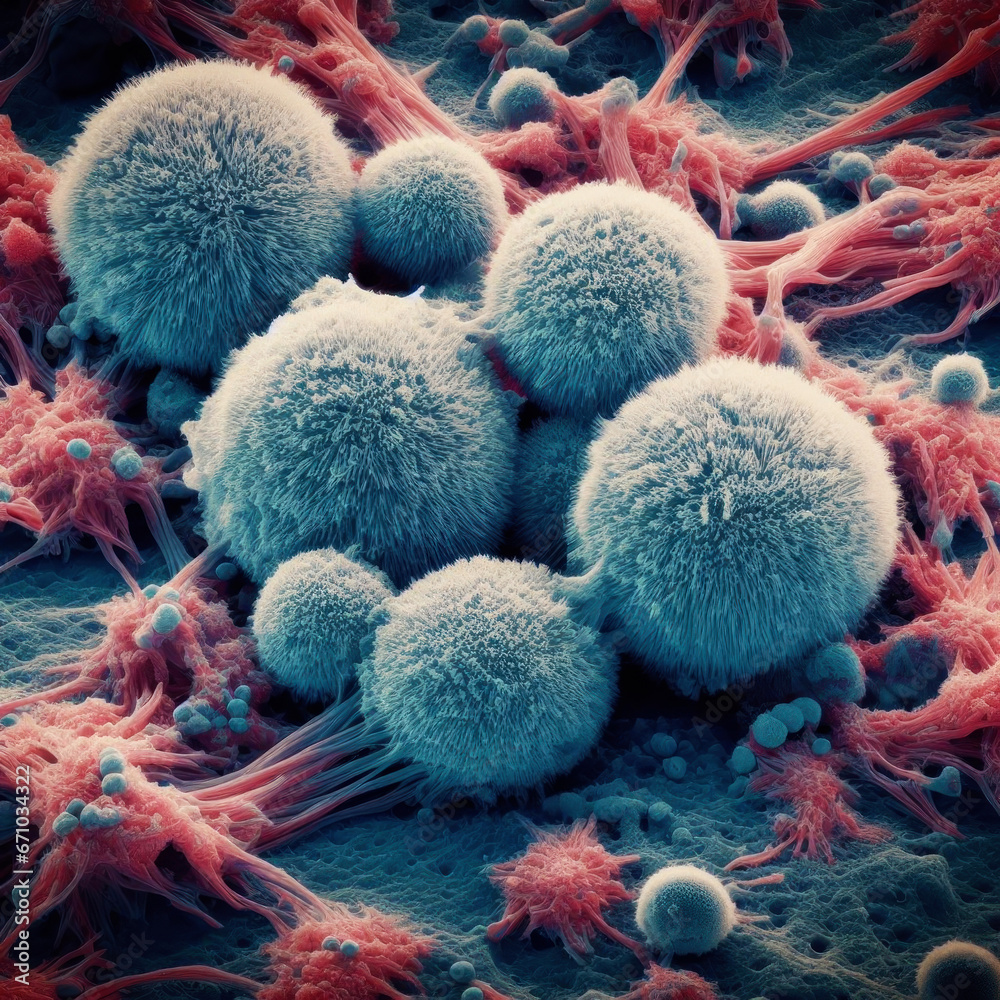 illustration of conceptual growth of bacteria or microbes seen under a ...