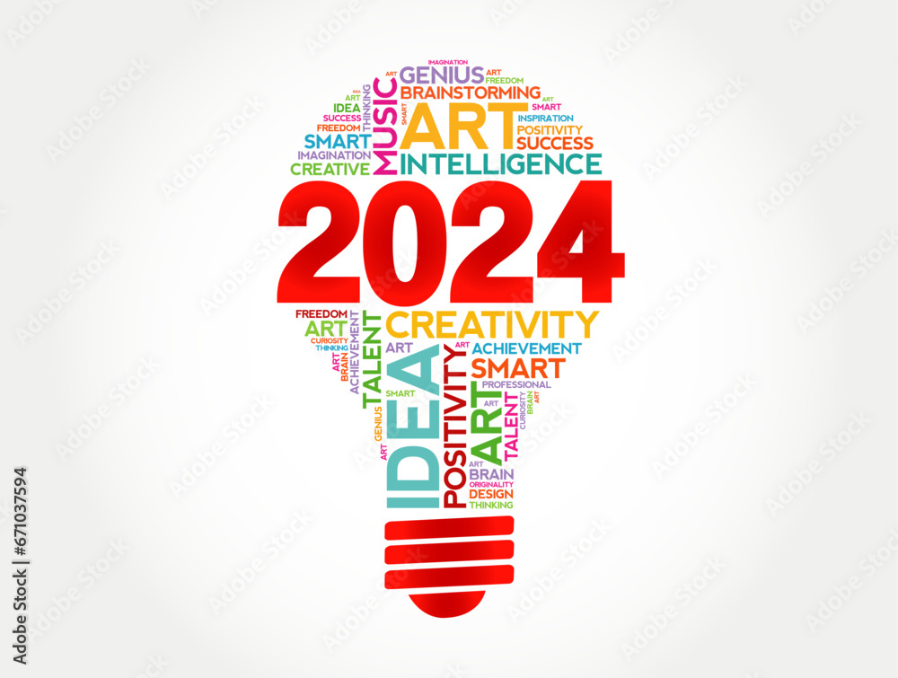 2024 Creative Ideas bulb word cloud collage, concept background Stock ...