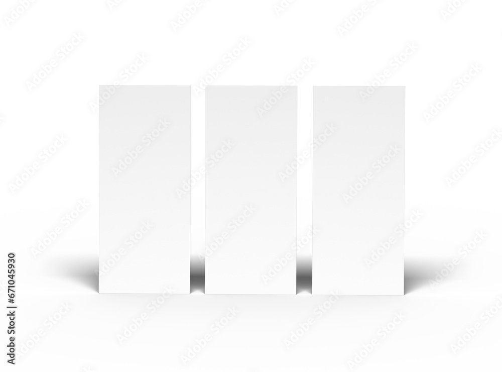 Blank 4x9 Rack Card Sized Flyers to present your design. 3d render on a ...