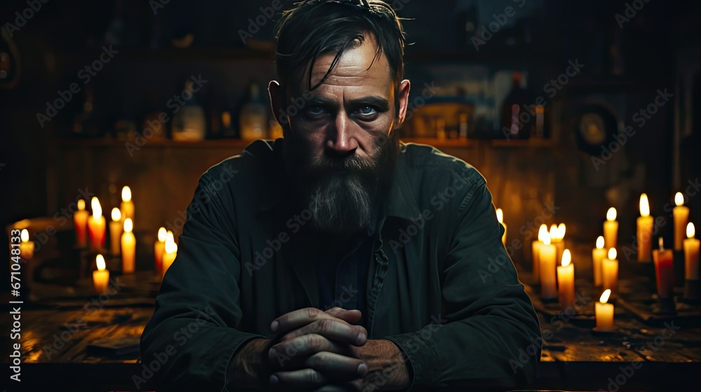 Sad man sitting in dark room. Depression and anxiety disorder concept ...