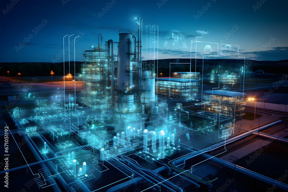 Smart power plant with connected infrastructure Stock Illustration ...