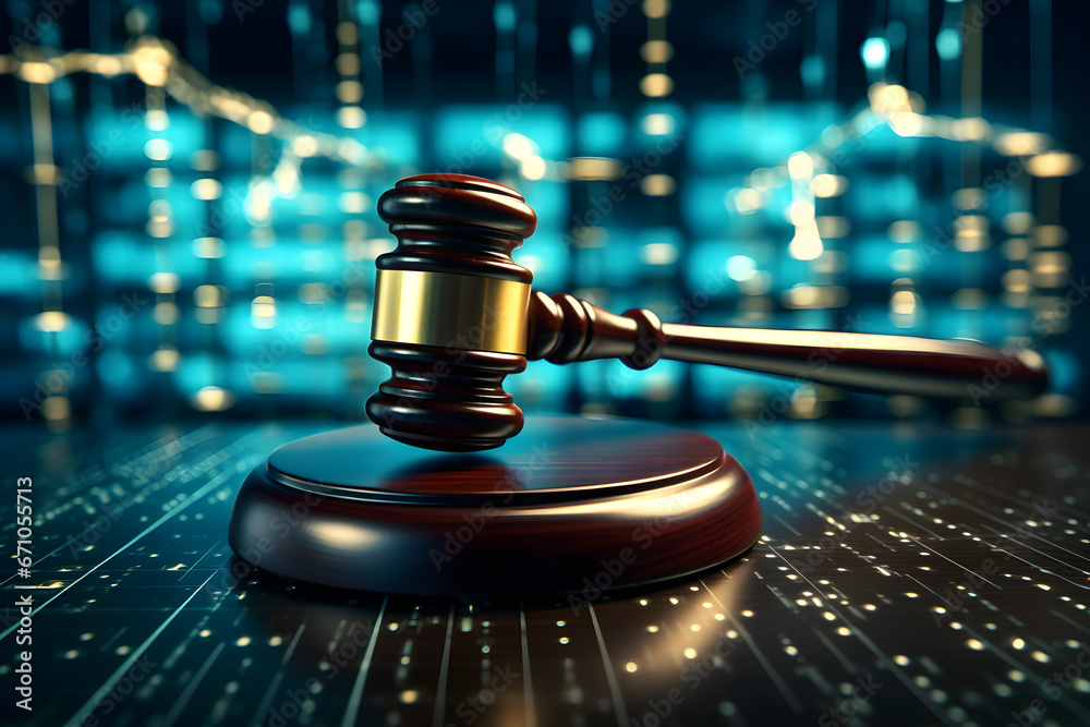Judge's gavel on a data center background, representing the modern ... Judge's gavel on a data center background, representing the modern ...