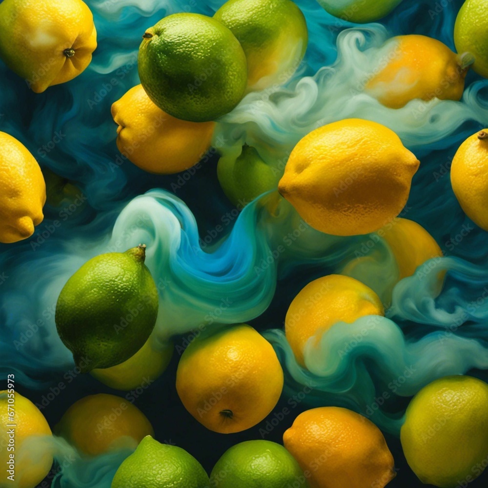 An AI illustration of an artistic photo of lemons and limes under the ...