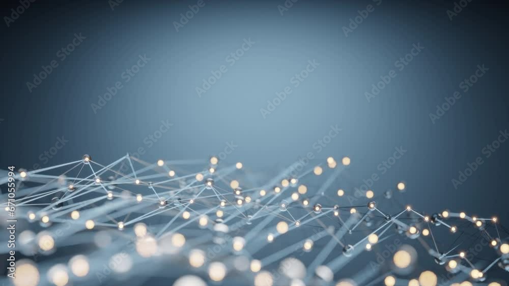 Loop of Plexus Structural Data Network Connection of Information. Dots and lines in the glowing ...