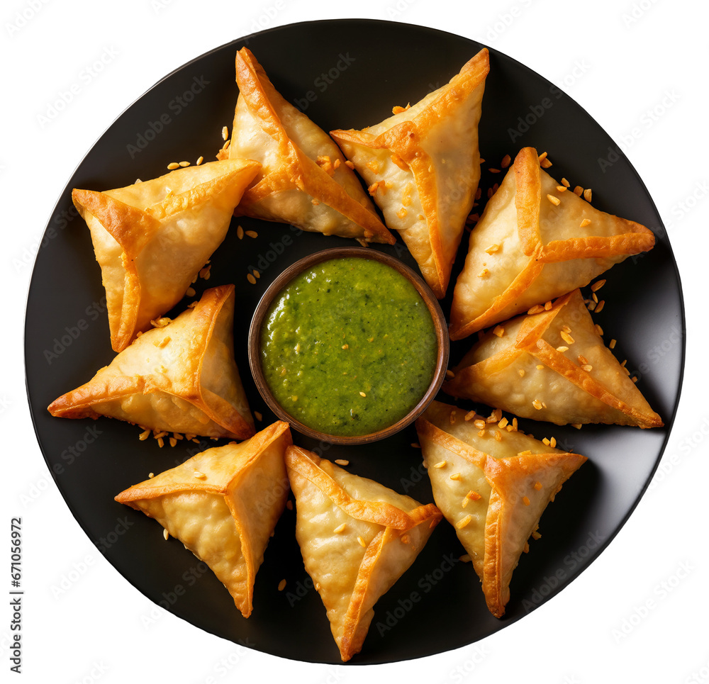 Indian samosas png on a black plate, delicious vegetarian samosa with ...