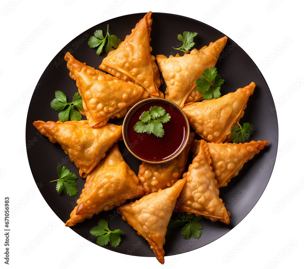 Indian samosas png on a black plate, delicious vegetarian samosa with ...