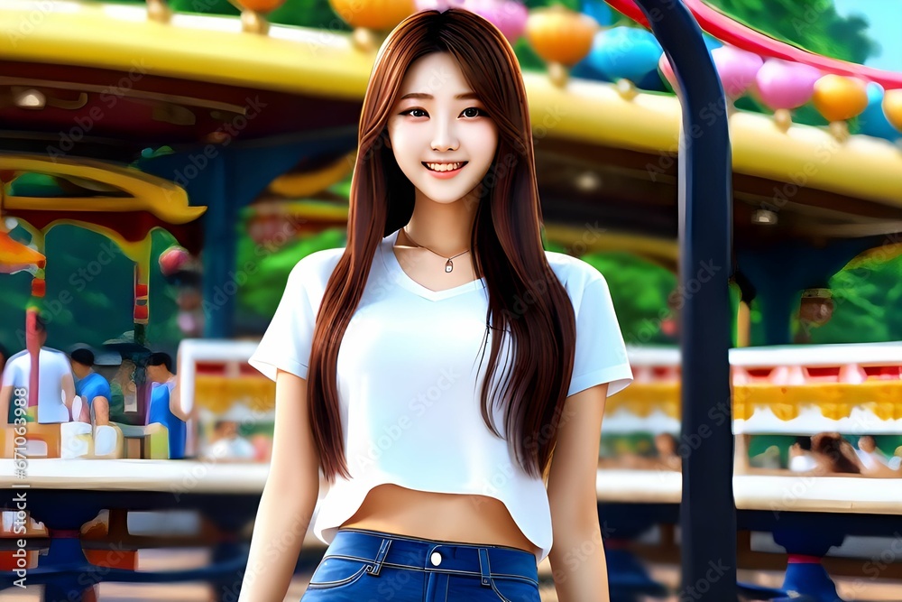 An innocent and pretty Asian woman in her 20s who came to an amusement ...