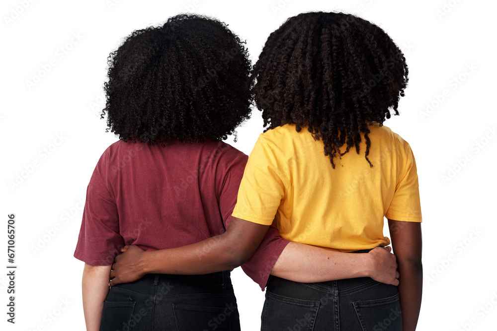 Black women, afro and behind friends together for support, empowerment ...