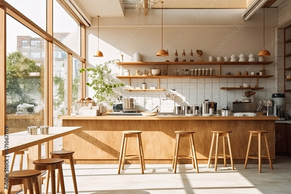 Minimal interior design of cafe or coffee cafe bar shop in clean ...