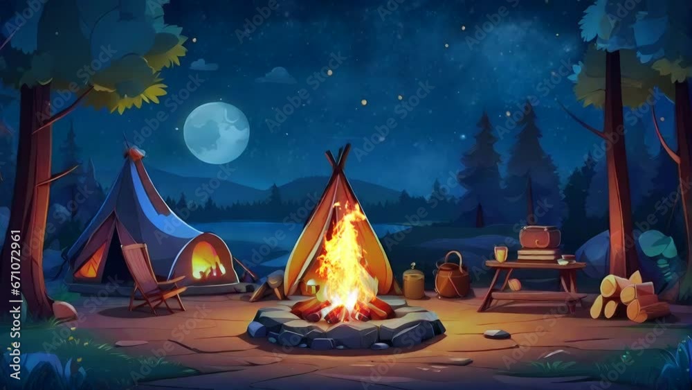 camping in the night, seamless looping video animated background Stock ...