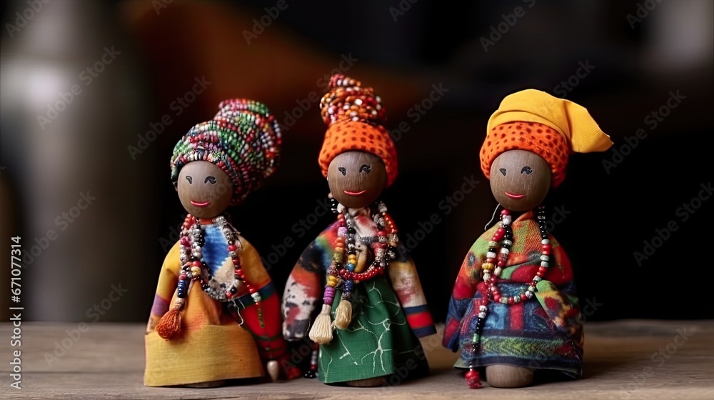 African unique rag dolls in traditional handmade colorful beads and ...