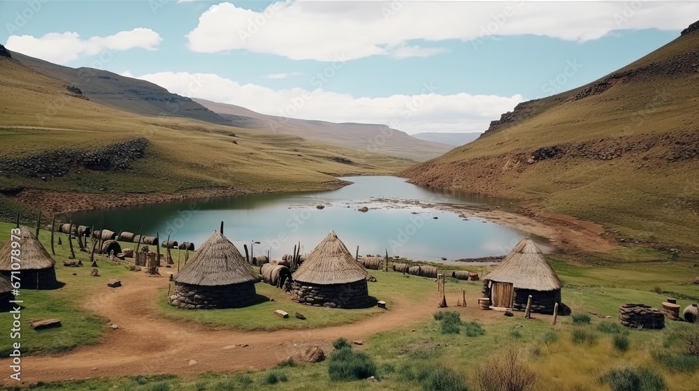 Lesotho traditional hut house homes in Lesotho village in Africa ...