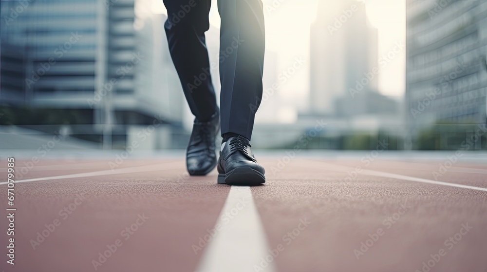 Start, Competition Concept. Low Section of Businessman Steps into Start ...