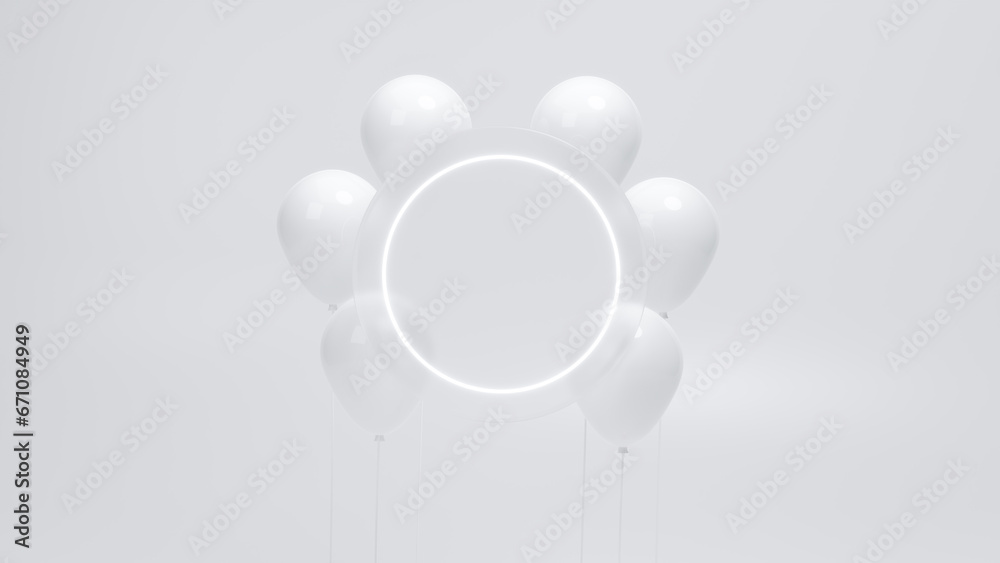 Product display, background and white balloon with abstract minimal ...
