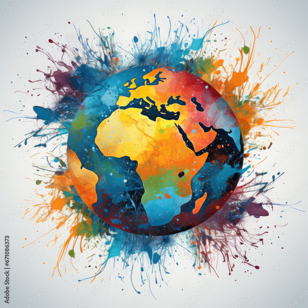 Watercolor Splash art globe white background Clipart, Generative Ai ...