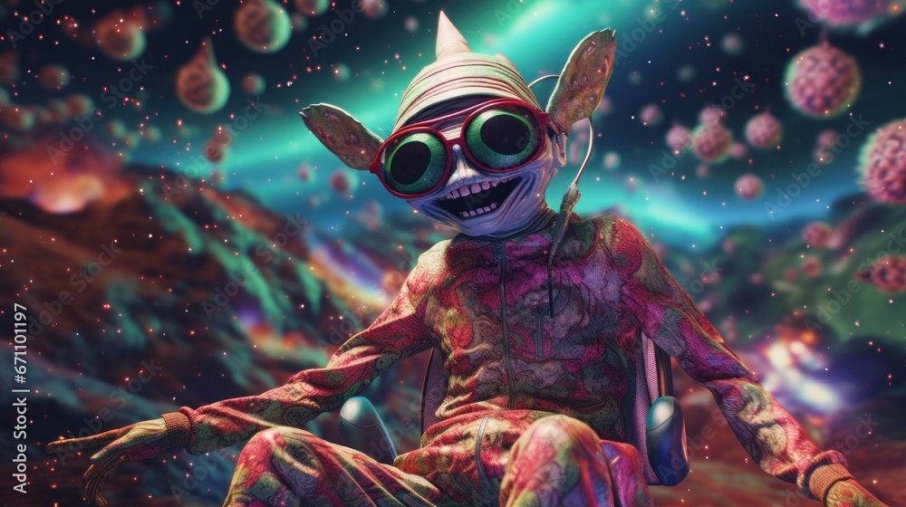 A quirky alien cartoon character rocks stylish sunglasses as they ...