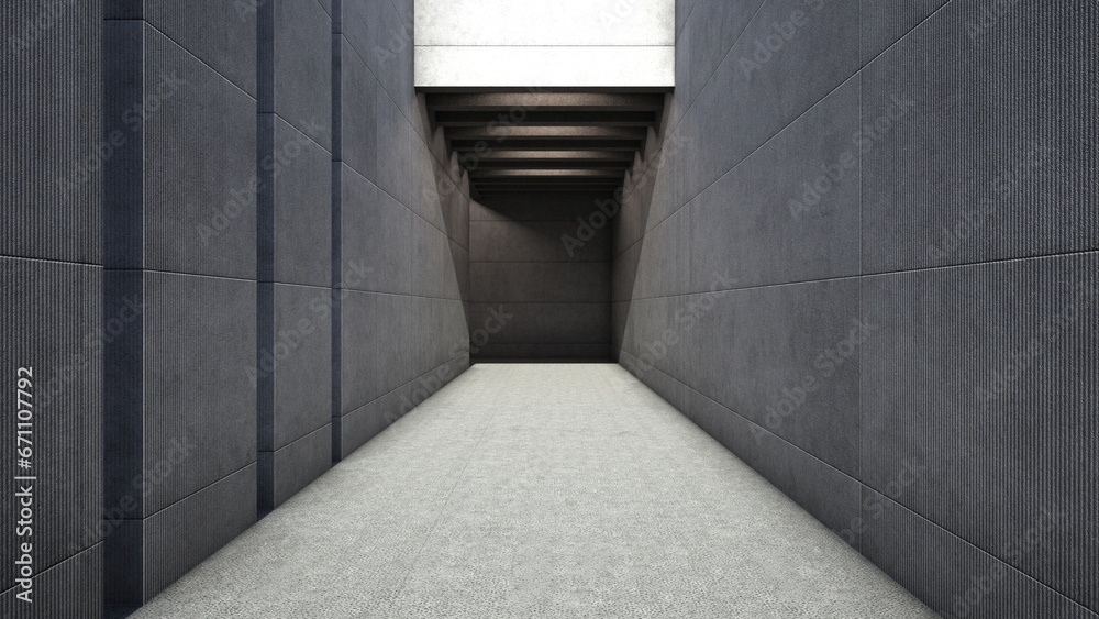 BRUTALIST CONCRETE CORRIDOR LIT BY LIGHT FROM THE CEILING ...