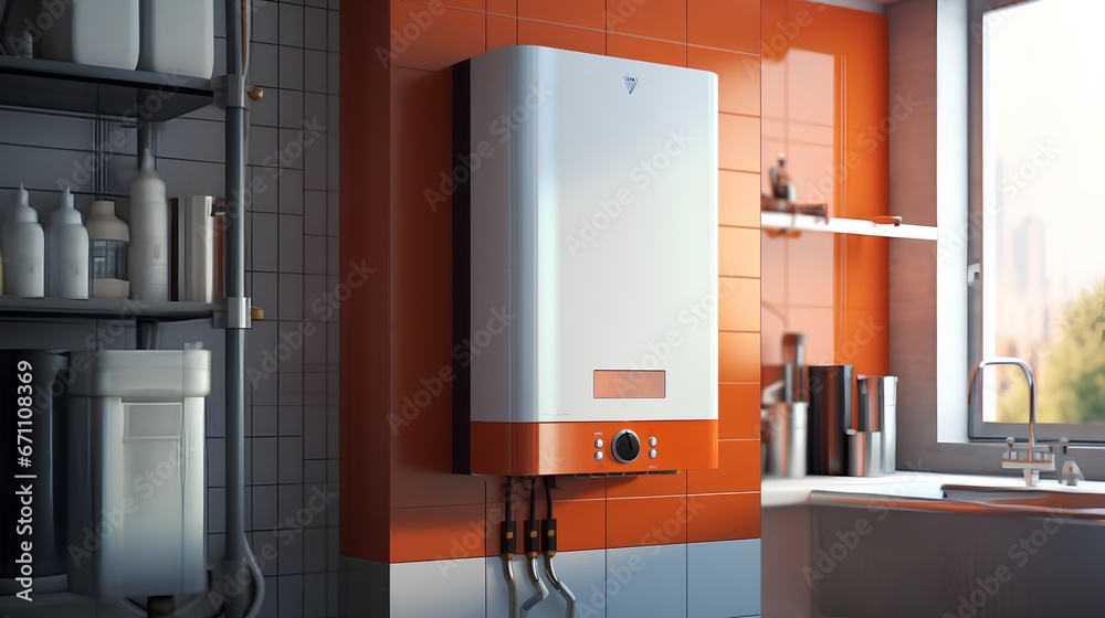 Modern, efficient home heating system for cold seasons. The unit uses ...