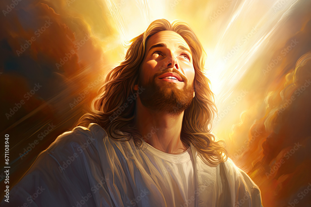 Jesus Christ in glowing heaven light Stock Illustration | Adobe Stock