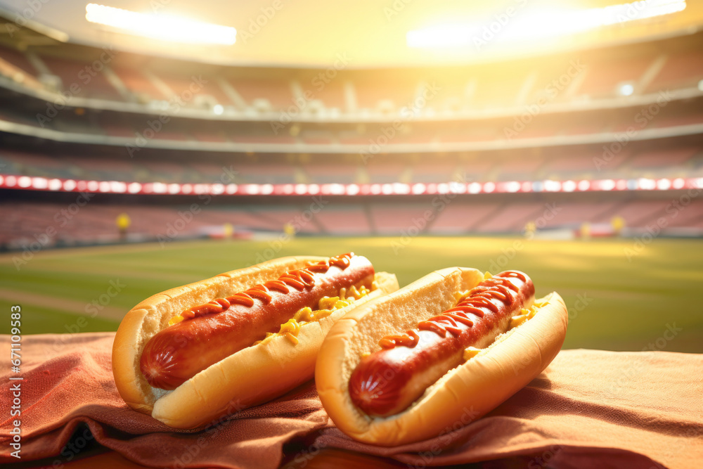 A classic American hotdog, a popular stadium snack at football and ...