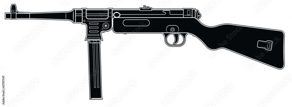 Vector illustration of the MP41 german machine gun with wooden stock on ...