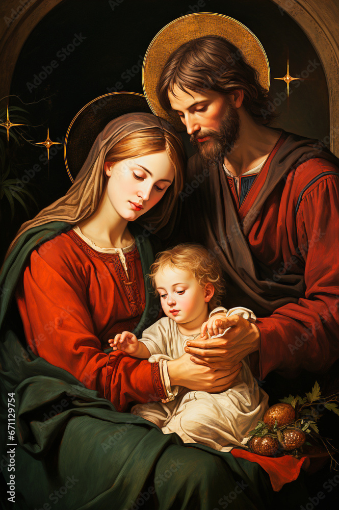 traditional Catholic art representation of the Holy Family.AI generativ ...