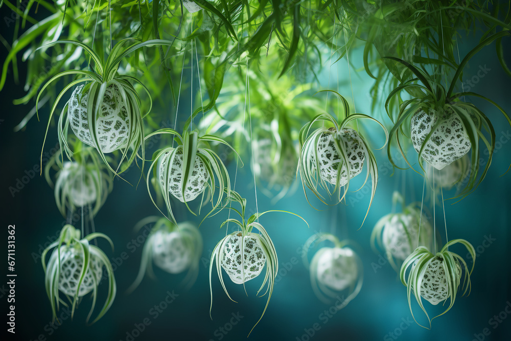 Spider plant babies hang gracefully from the mother plant ...